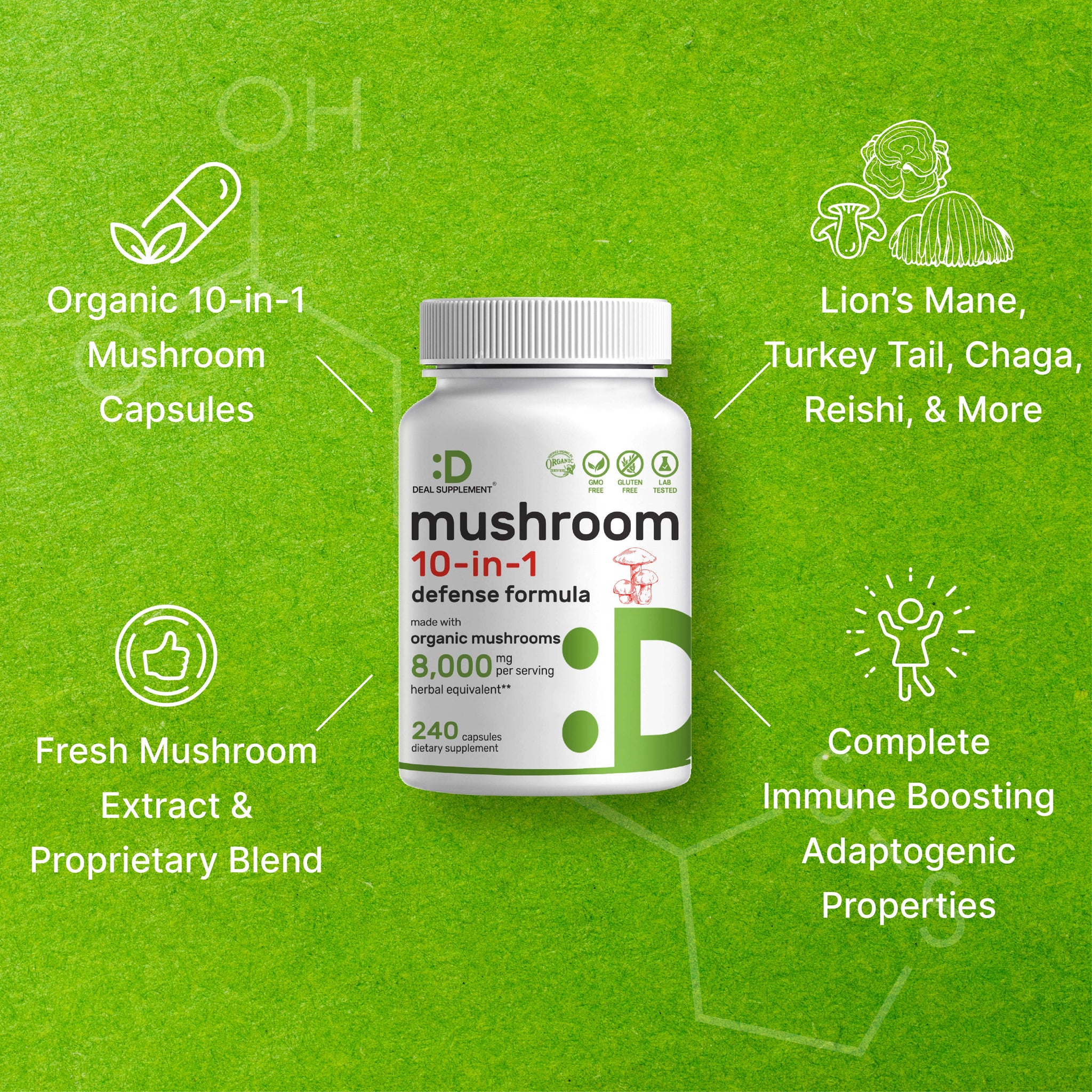 Organic Mushroom Supplement, 8,000mg Per Serving, 240 Capsule – Deal ...