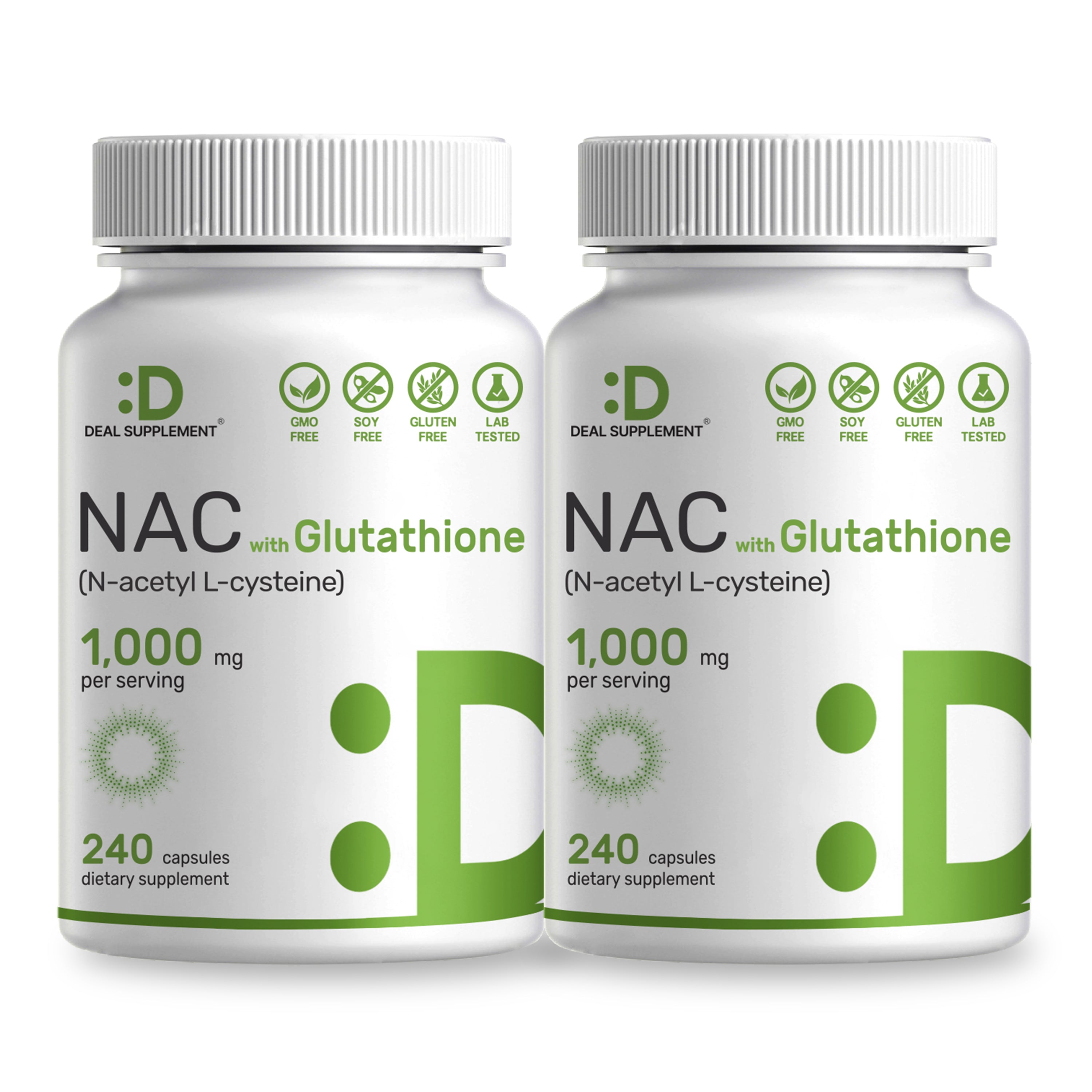 2 Pack NAC Supplement (N-Acetyl Cysteine) 1,000mg Per Serving with Red ...