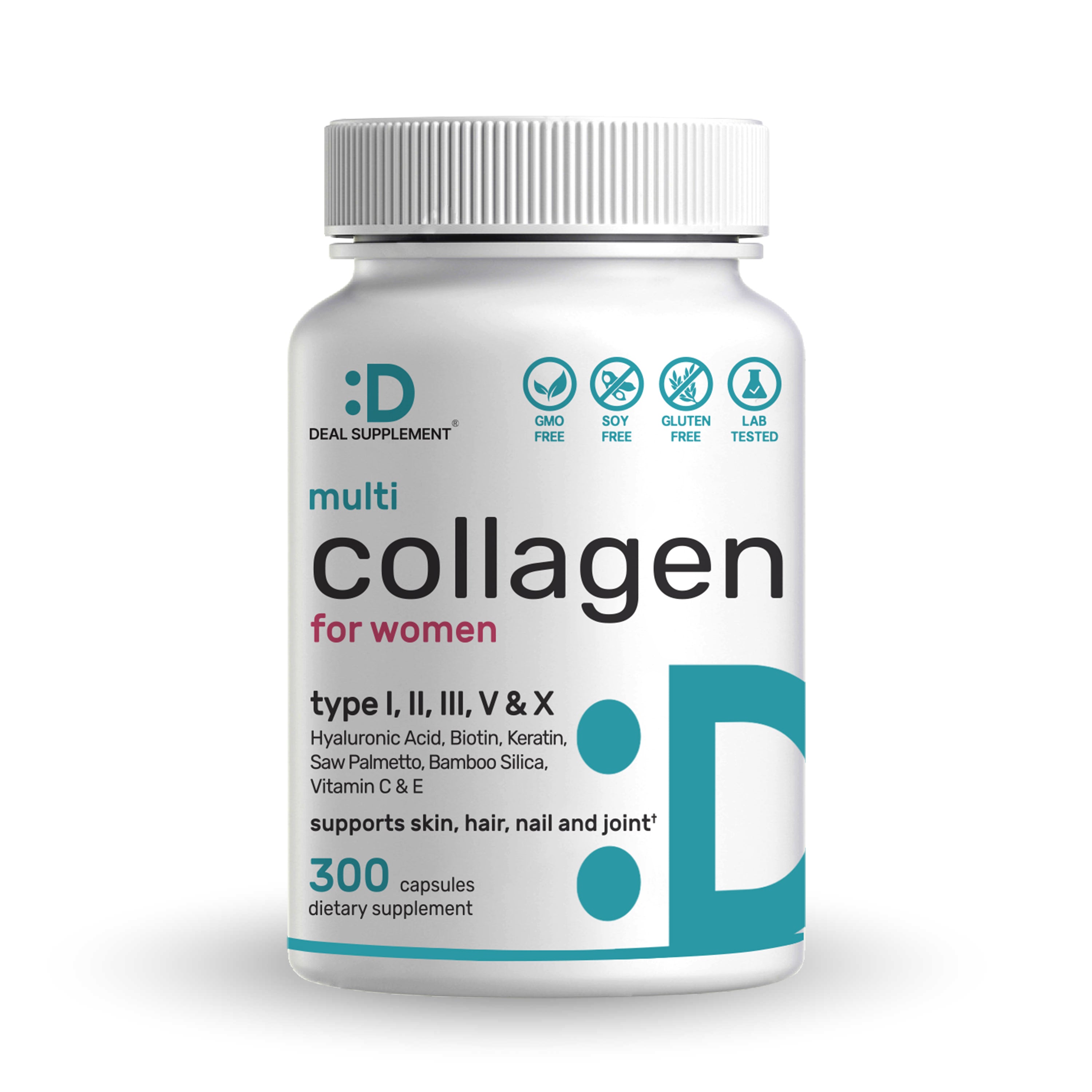 Multi-Collagen Pills for Women with Vitamin C, E, & Biotin, 300 Capsul ...